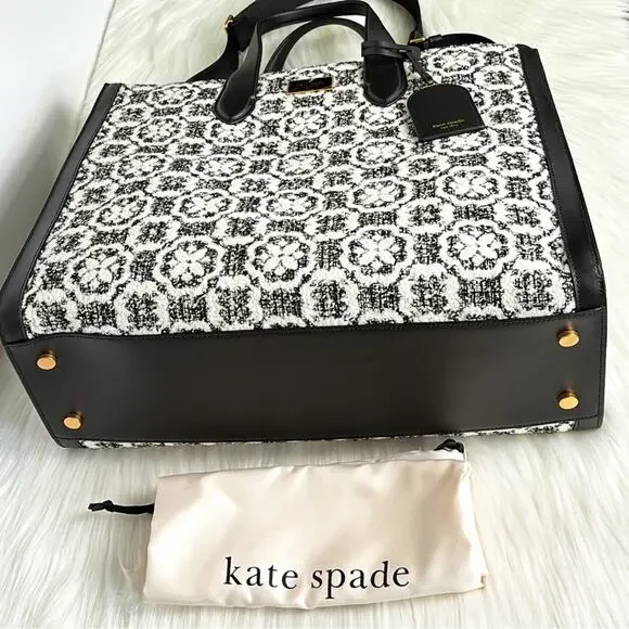 NWT Kate Spade Manhattan Spade Flower Monogram Tweed Large Tote Purse